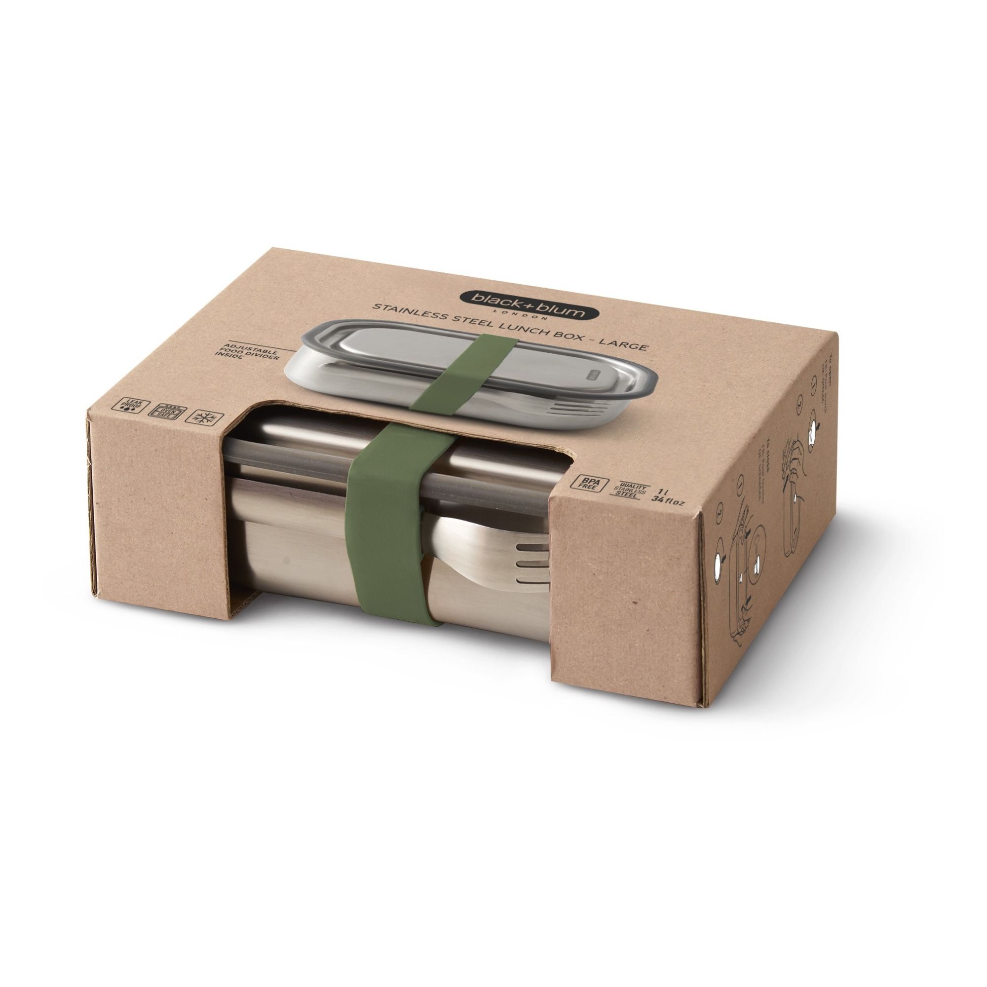 Táper de acero inoxidable Verde oliva Black + Blum Design Adulto
