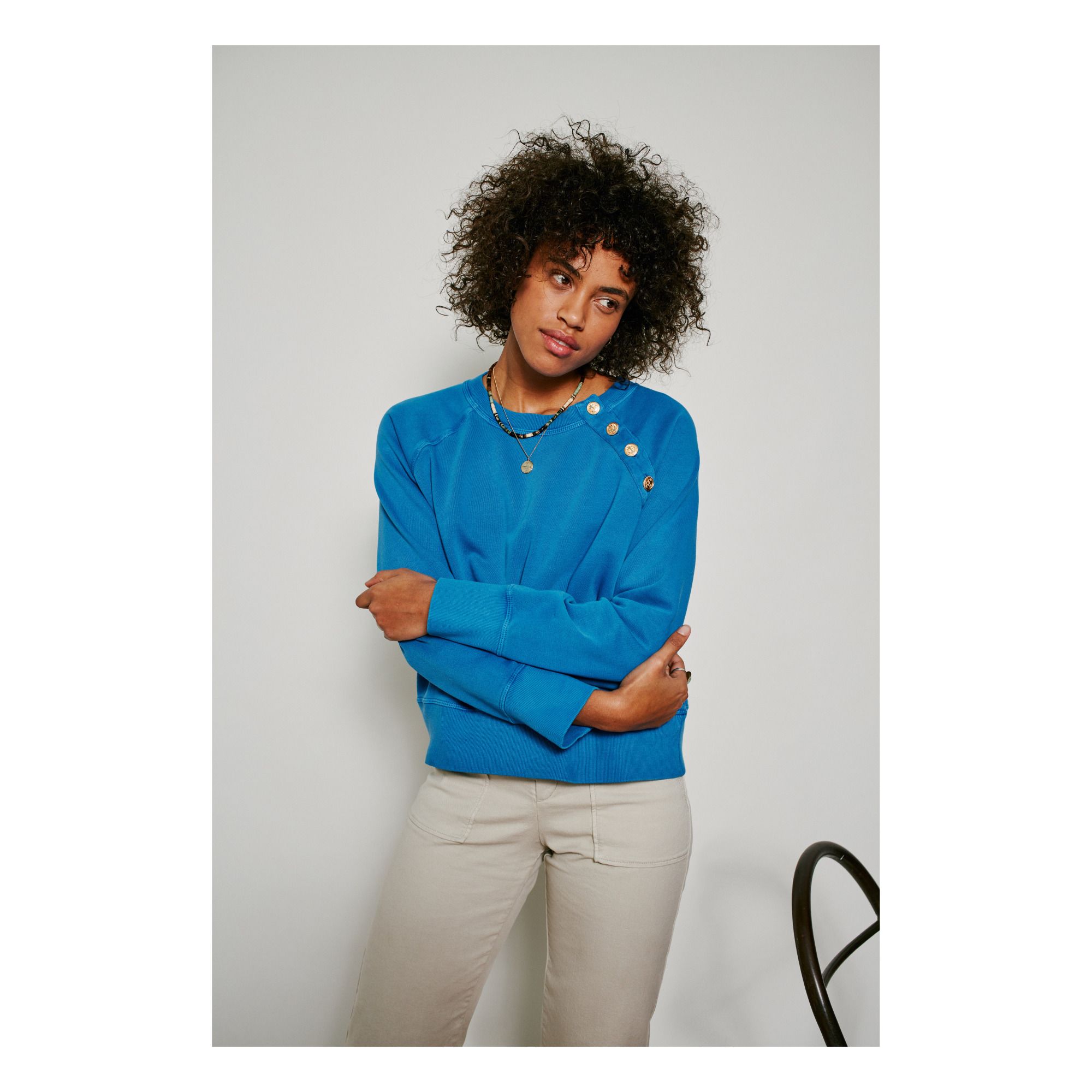 Sweat Saturday Coton Bio Bleu azur Leon & Harper Mode Adulte