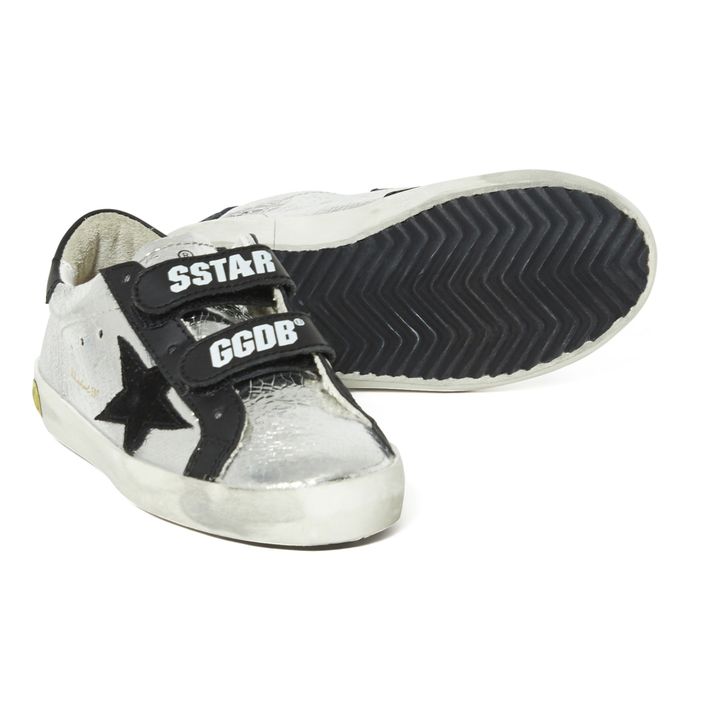 Golden Goose - Old School Velcro Cracked Leather Sneakers - Silver ...