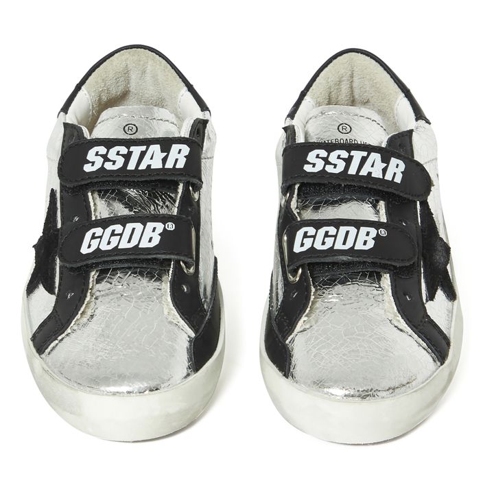Golden Goose - Old School Velcro Cracked Leather Sneakers - Silver ...