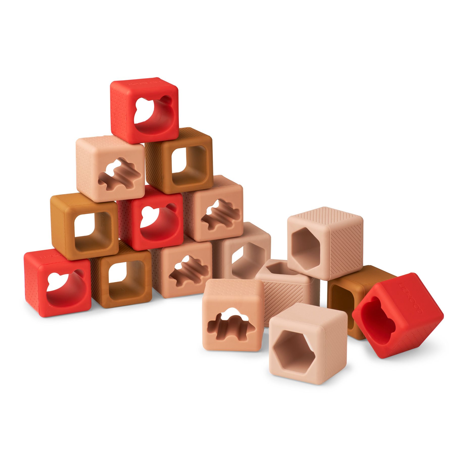 Loren Silicone Building Blocks - Set of 16 Dusty Pink Liewood Toys and ...
