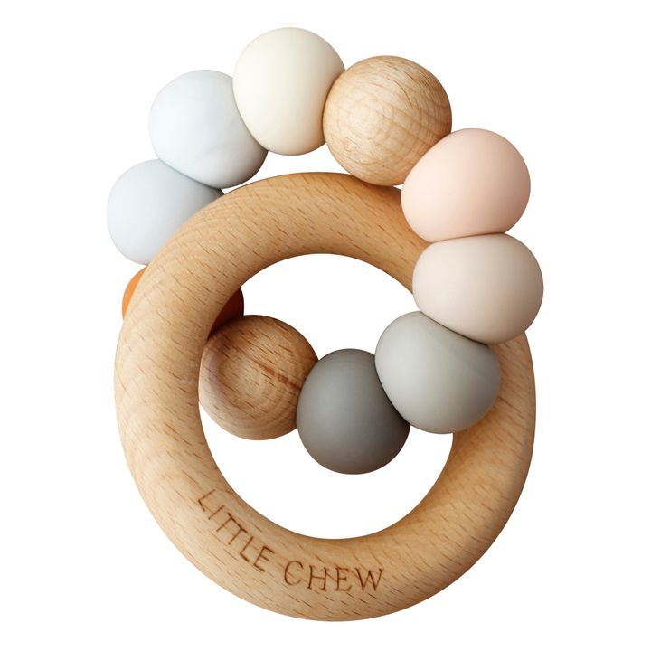 Retro Silicone and Wood Teething Ring Little chew Design Baby - Smallable