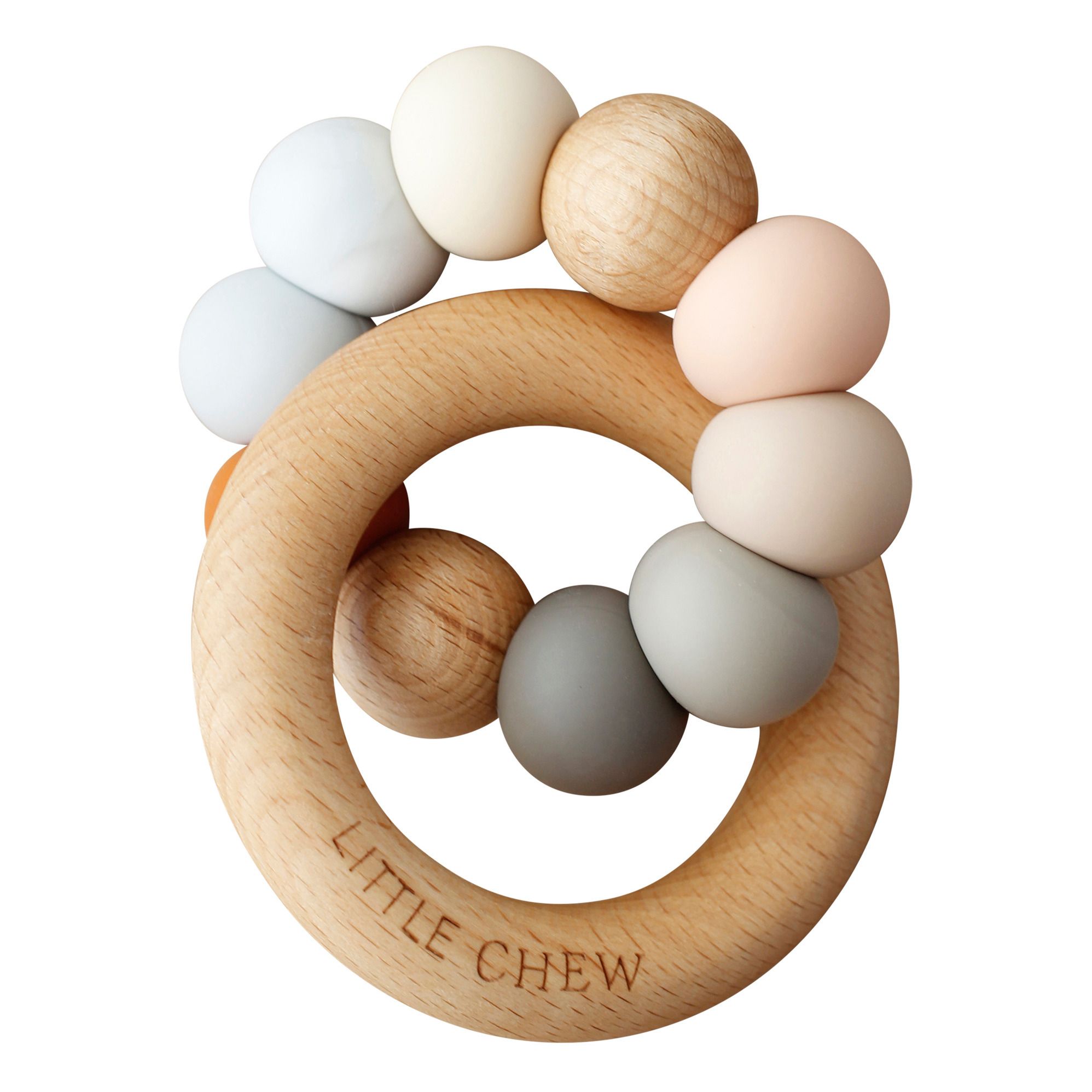 Retro Silicone and Wood Teething Ring Little chew Design Baby - Smallable