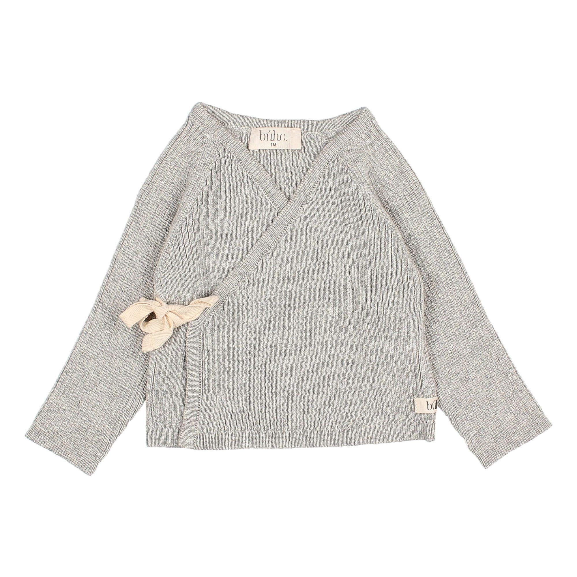 Organic Cotton Knitted Wrap Over Cardigan Light grey Búho Fashion Baby
