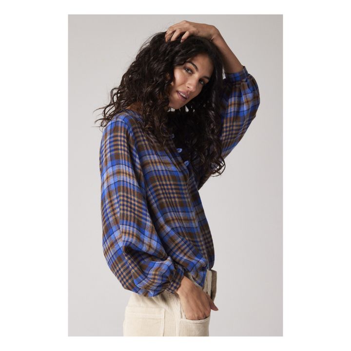 Blouse Claudia Stuart Carreaux Laine Bleu Sacrécoeur Mode Adulte