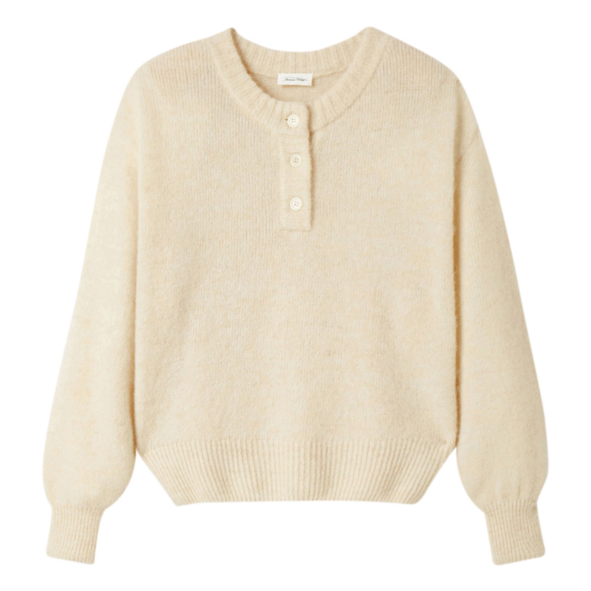 American Vintage - East Henley Neck Alpaca Wool Jumper - Ecru | Smallable