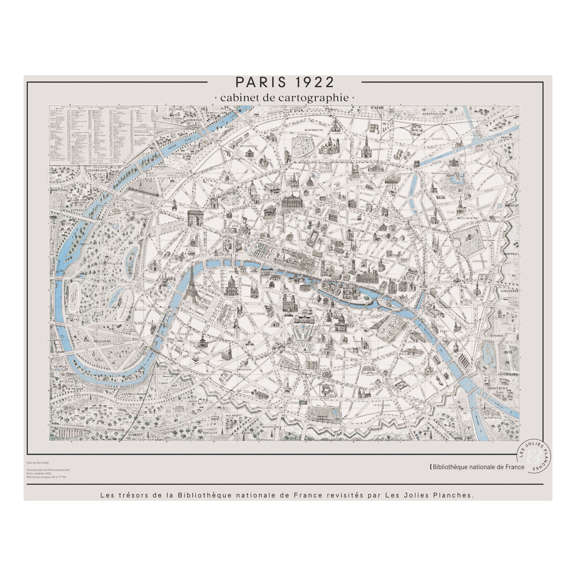 Paris Monument Map, 1922 Les Jolies Planches Design Adult