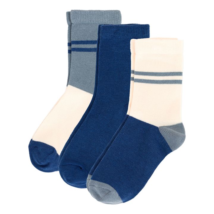 Petit Bateau - Two-Tone Socks - Set of 3 - Blue | Smallable