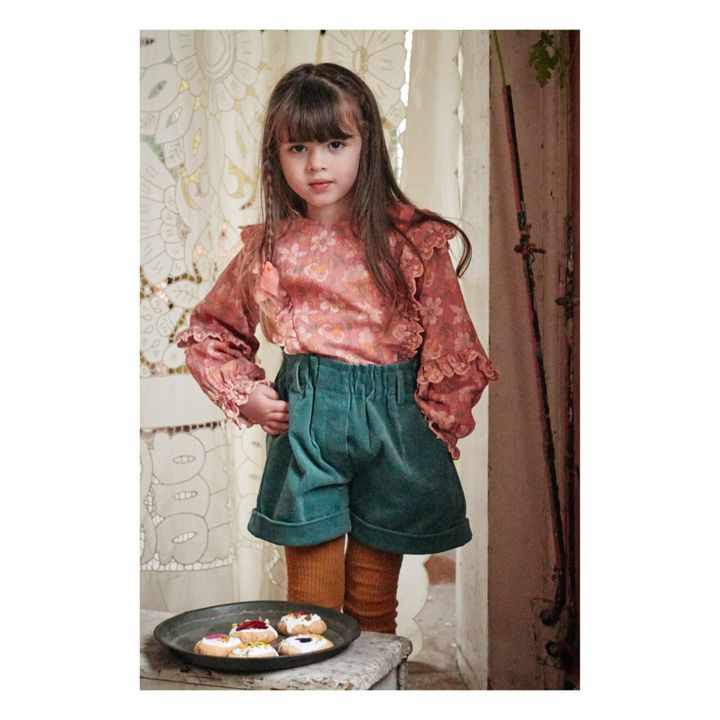 Short Velours Côtelé Brodé Virginia Vert canard Louise Misha Mode Enfant