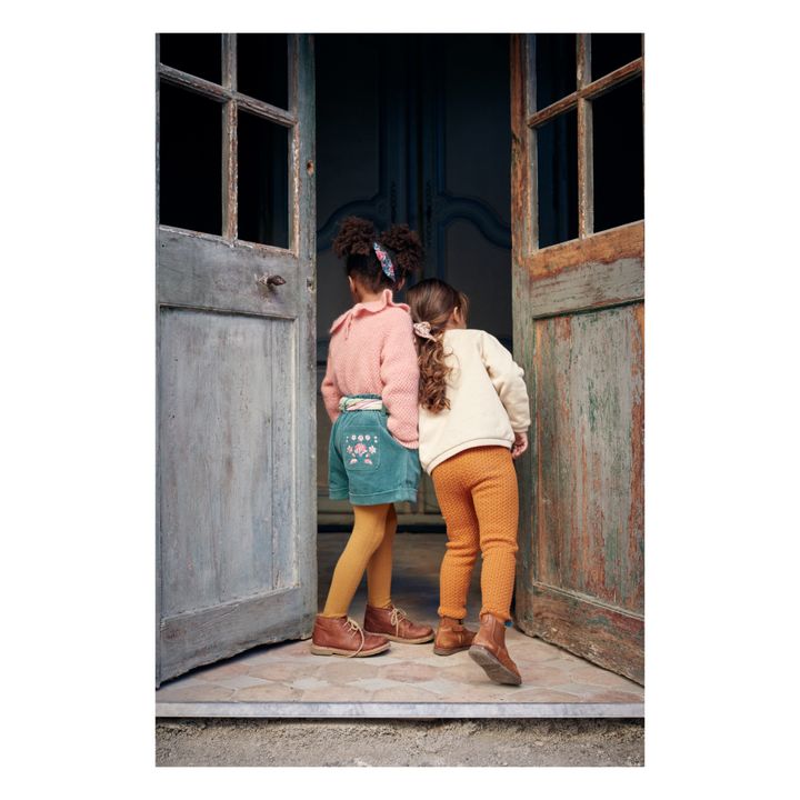 Short Velours Côtelé Brodé Virginia Vert canard Louise Misha Mode Enfant