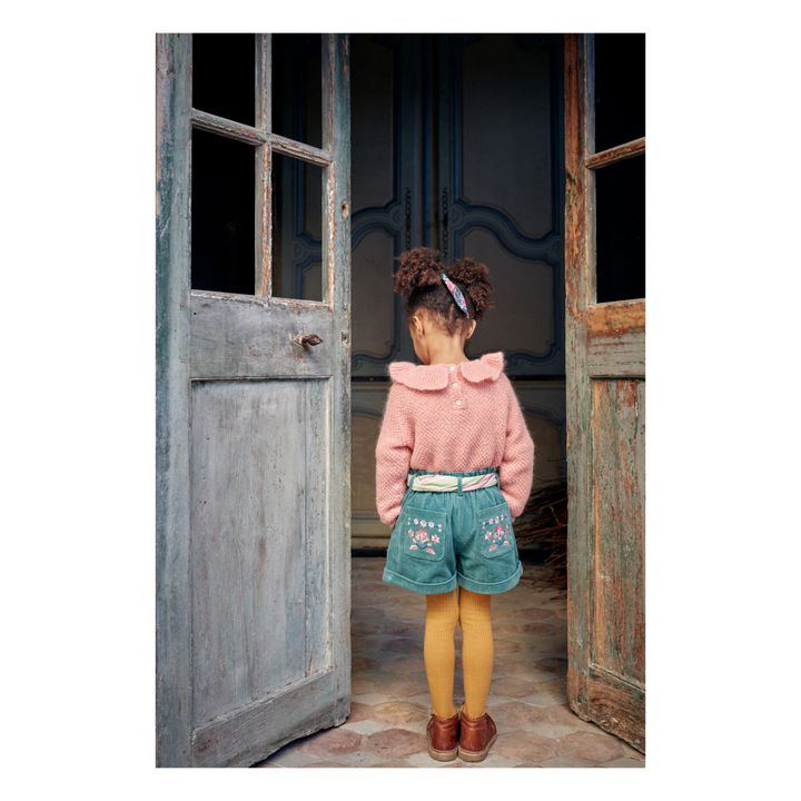 Short Velours Côtelé Brodé Virginia Vert canard Louise Misha Mode Enfant