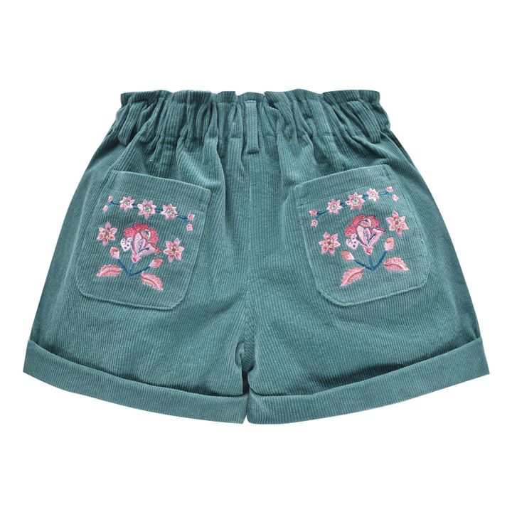 Short Velours Côtelé Brodé Virginia Vert canard Louise Misha Mode Enfant