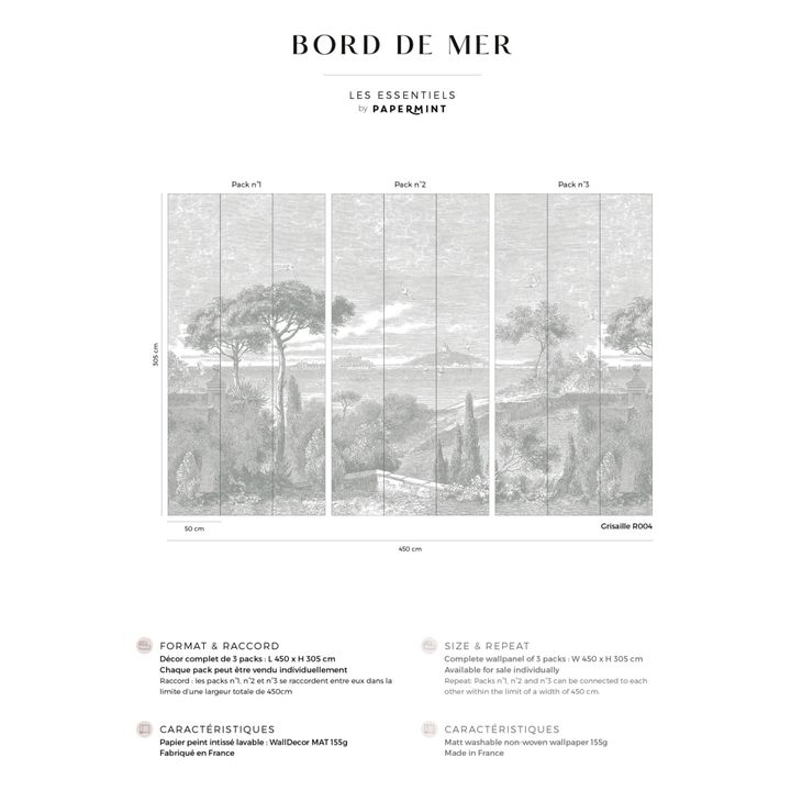Fresque Bord de Mer Pack 3 - 3 lès Gris PaperMint Design Adulte