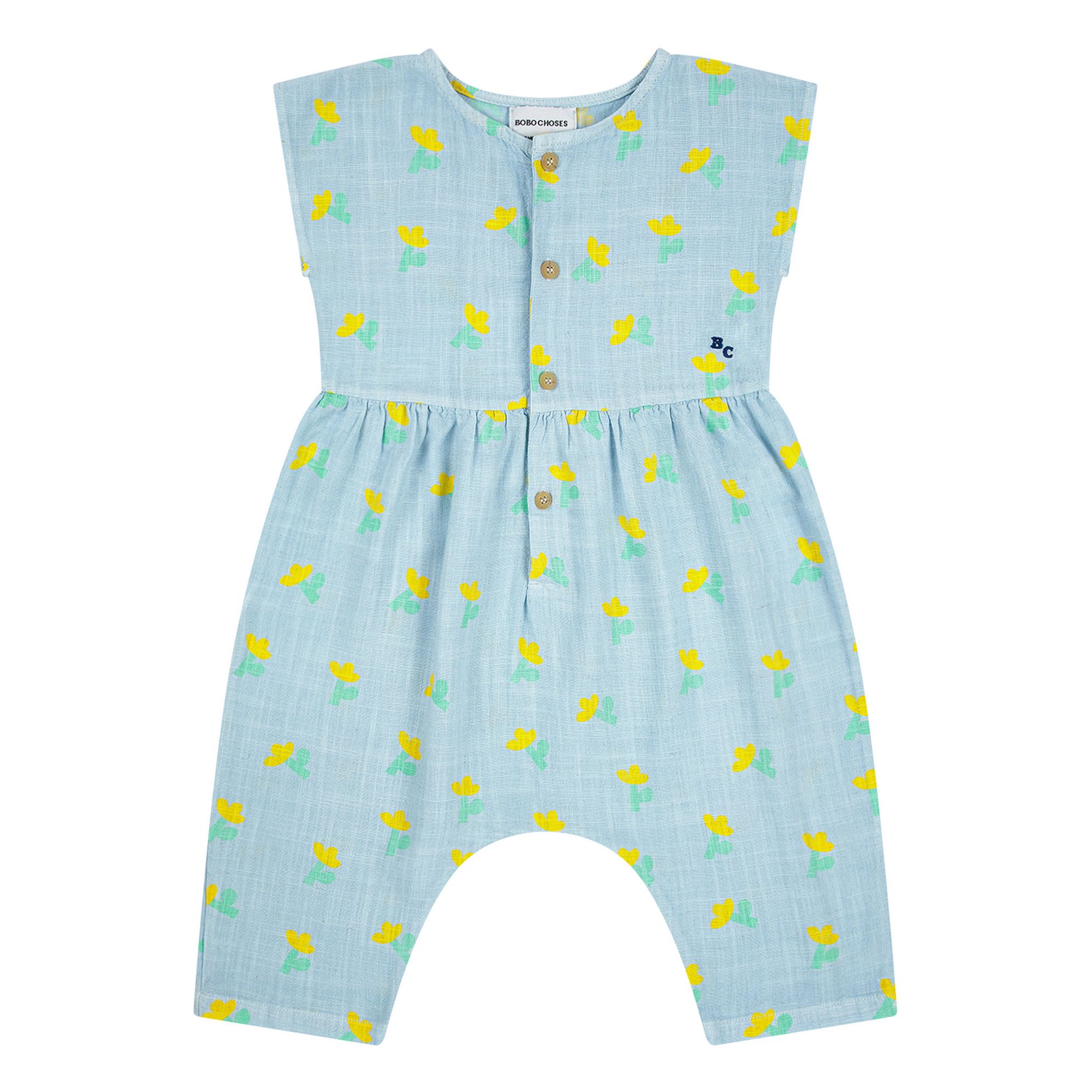 Bobo Choses - Combinaison Coton et Lin Fleurie - Bleu ciel | Smallable