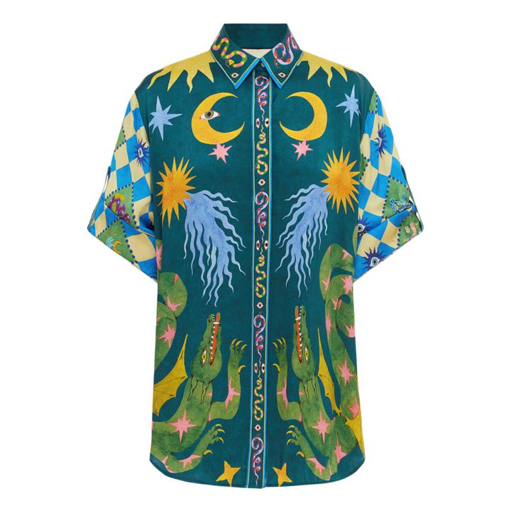 Alémais - Guardian Oversize Silk Satin Shirt - Emerald green | Smallable