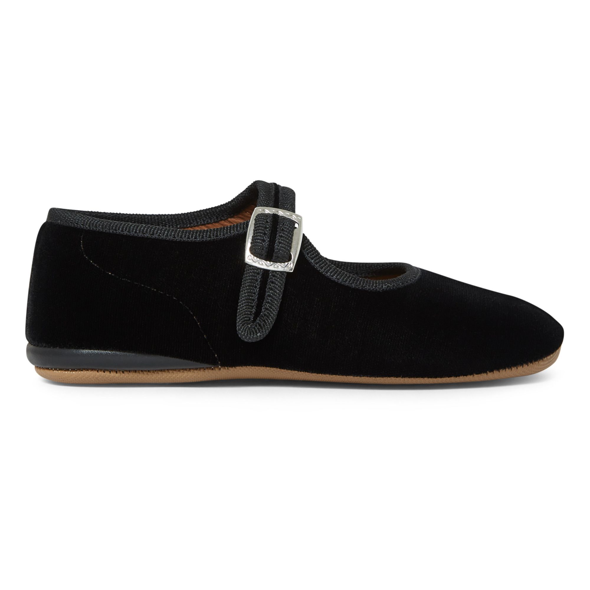 Pèpè - Velvet Ballerina Slippers with Buckle - Black | Smallable