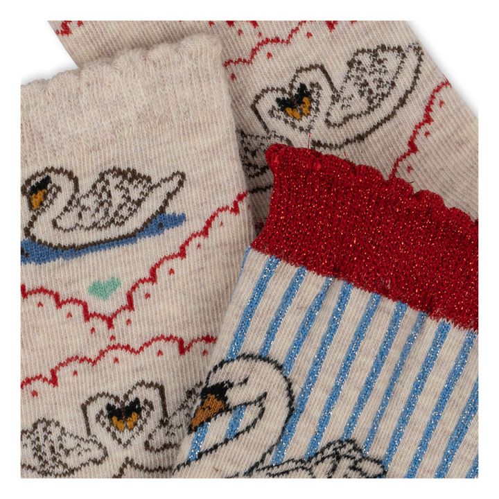 Konges Sløjd - Set of 2 Organic Cotton Swan Socks - Beige | Smallable
