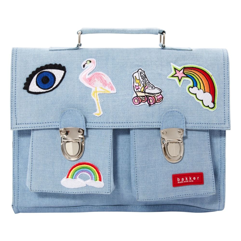 Patches Book Bag with Mini Straps Grey blue Bakker made with love ...